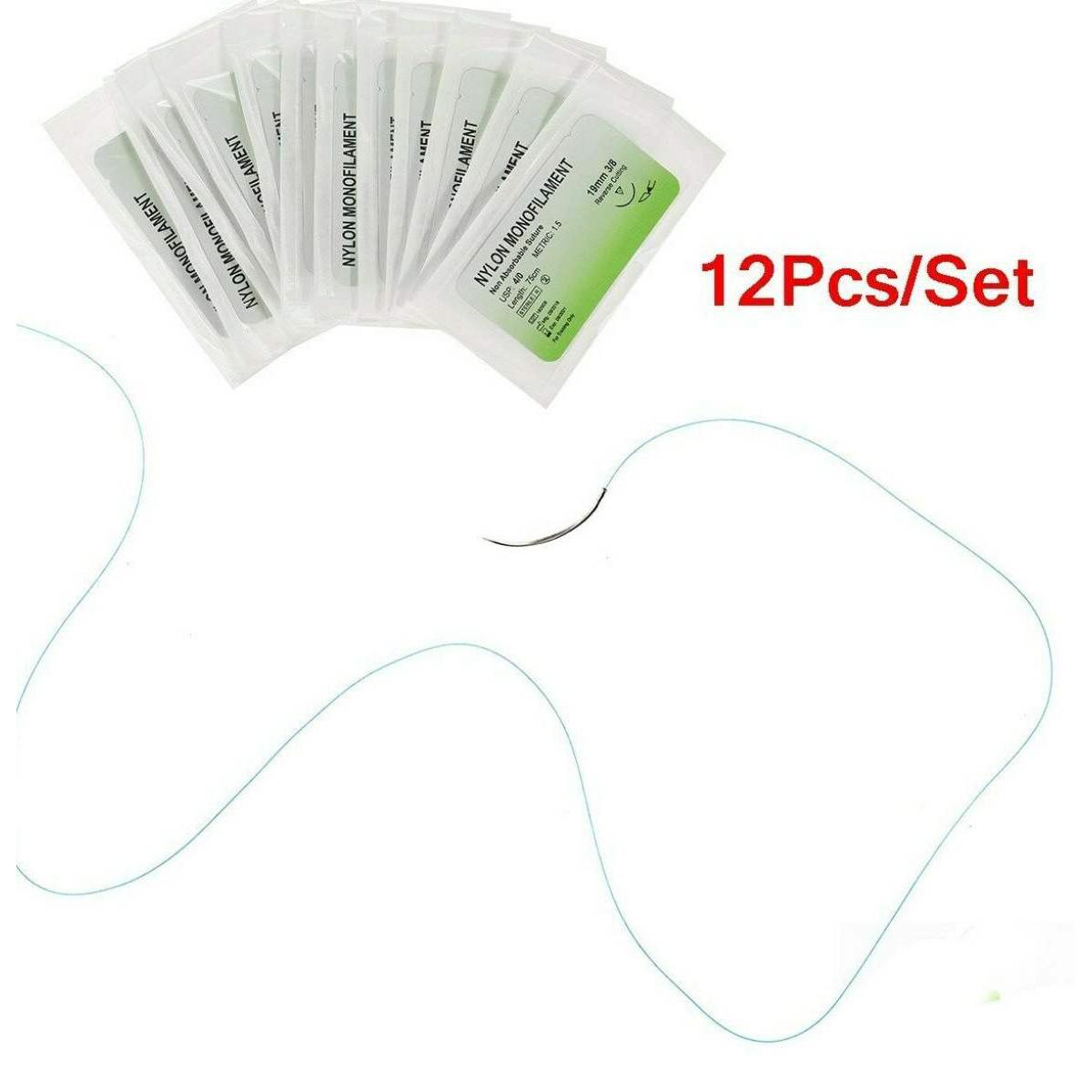Silk Sutures Thread 12 Pieces Silk Braided Sutures Non Absorbable Needle Silk Suture Non-Injured ...