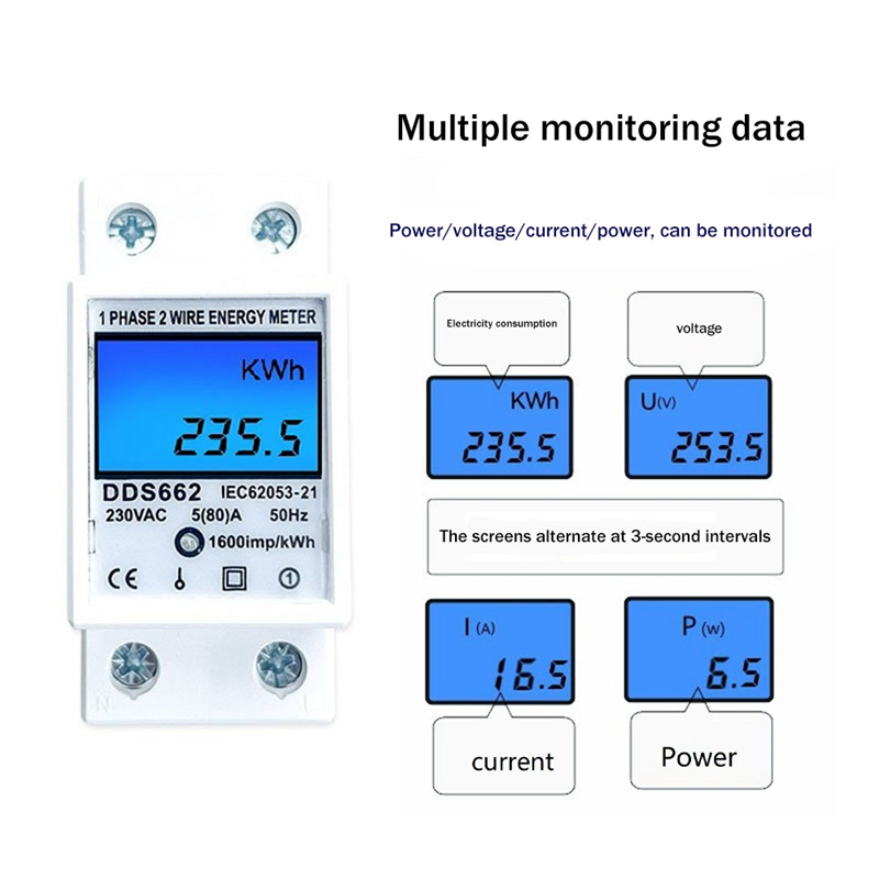 White Energy Meter Digital Energy Meter AC 220V Kwh Voltage Current ...
