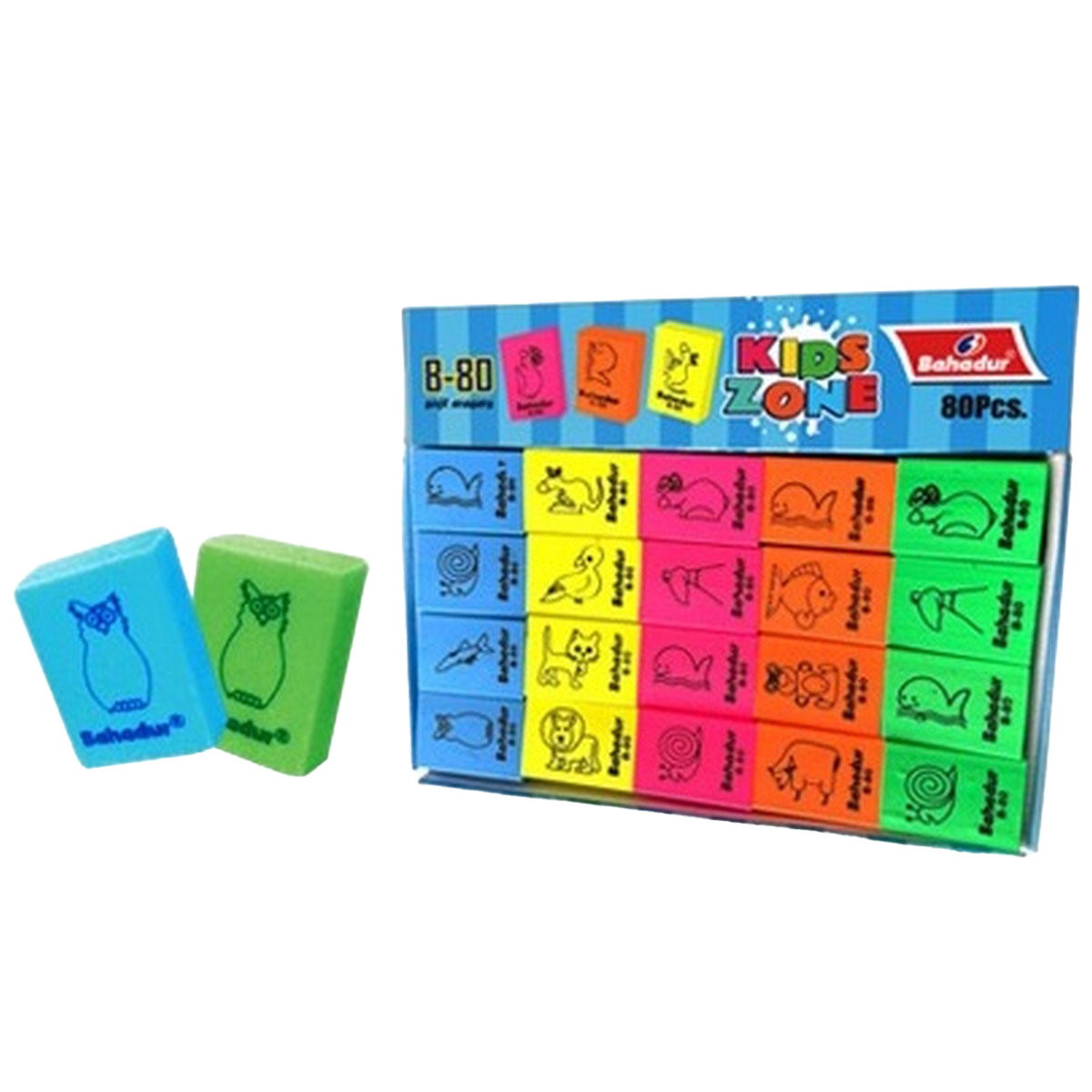 B-80 ERASERS- 80 pieces eraser- Pencil eraser- Multi bright color ...