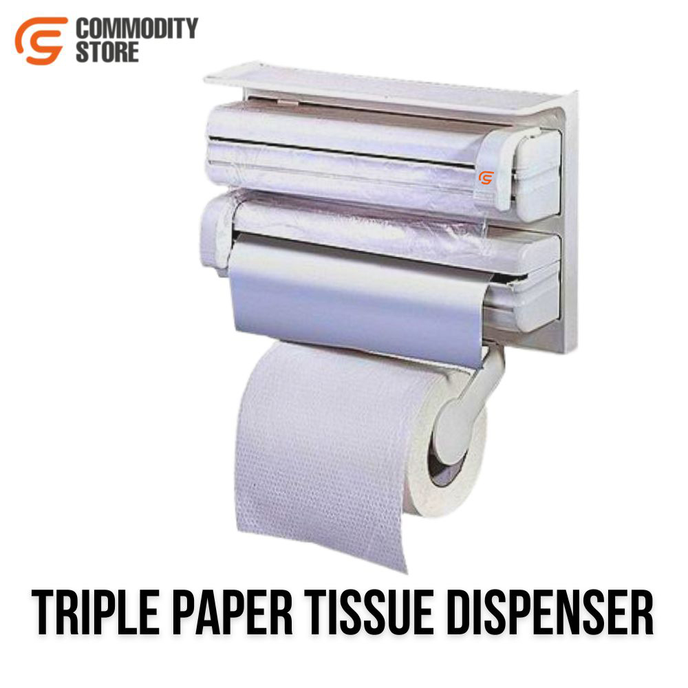 3 in 1 Kitchen Shelves Plastic Triple Paper Dispenser, Wall Attach ...