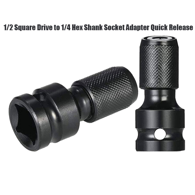 Impact Adaptor 1/2 Square Drive to 1/4 Hex Shank Socket Adapter Quick ...