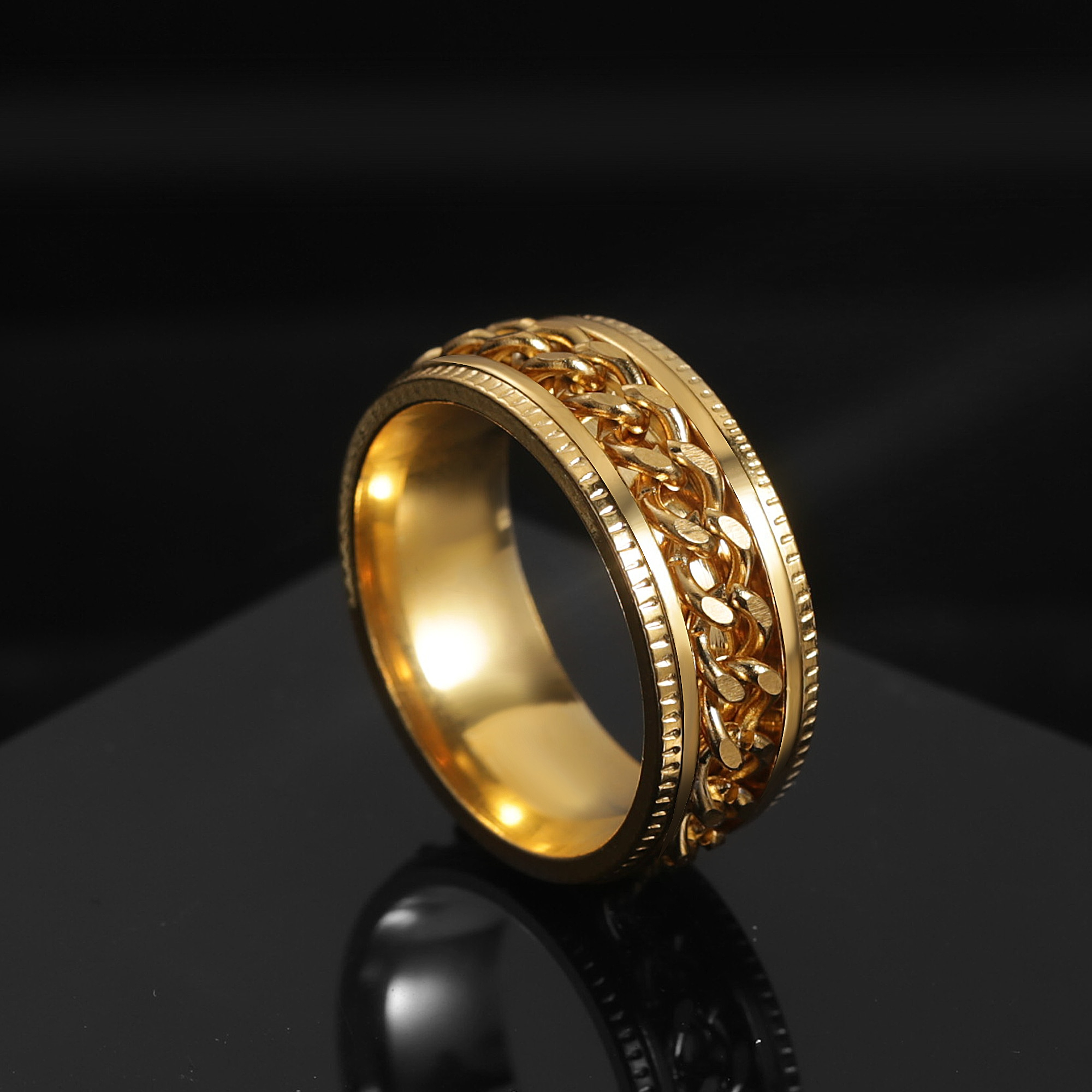 Black Stainless Steel Chain Spinner Ring for Men Chain Spinner Chala ...