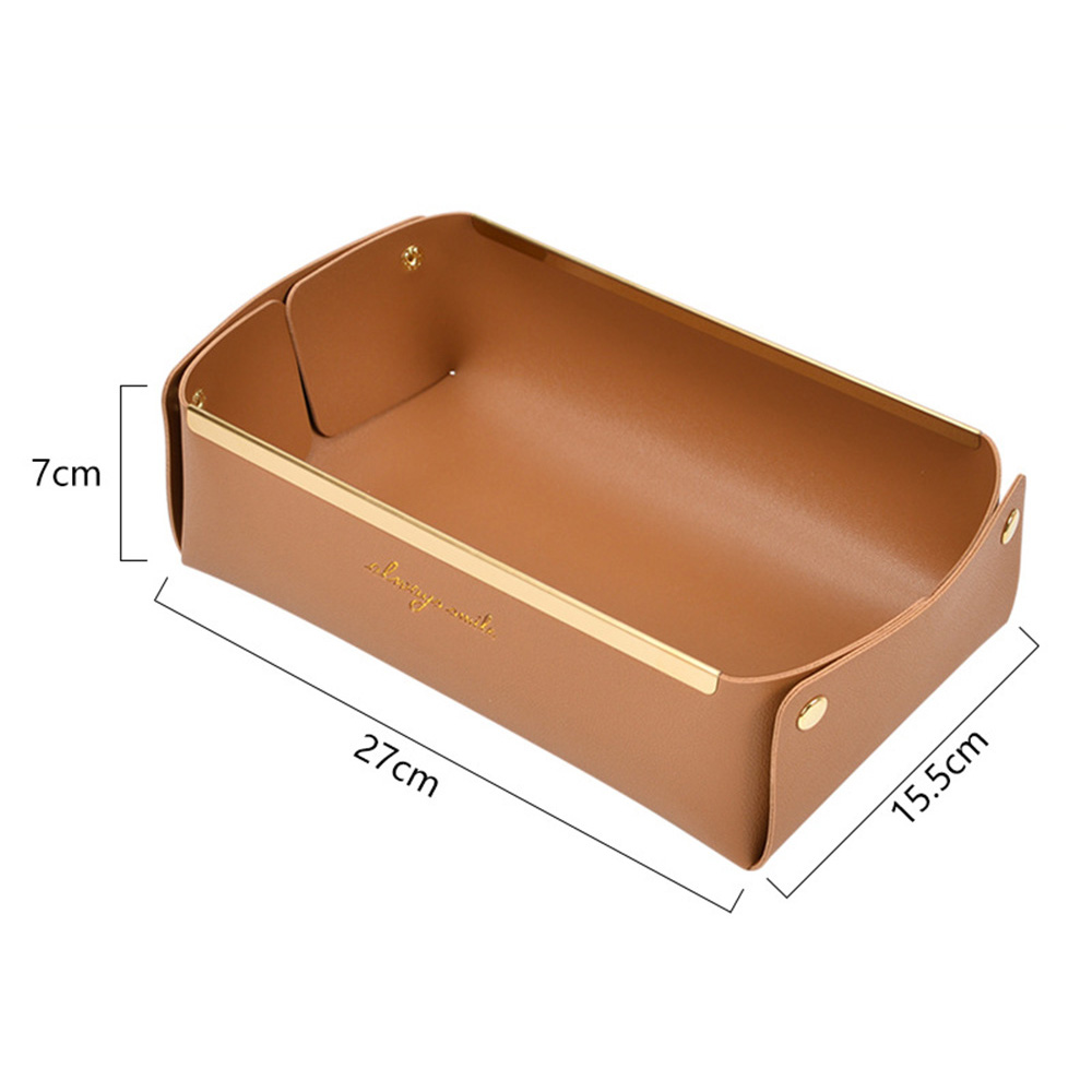 Rectangular Folding Leather Desktop Storage Boxes With Metal Trim Home ...