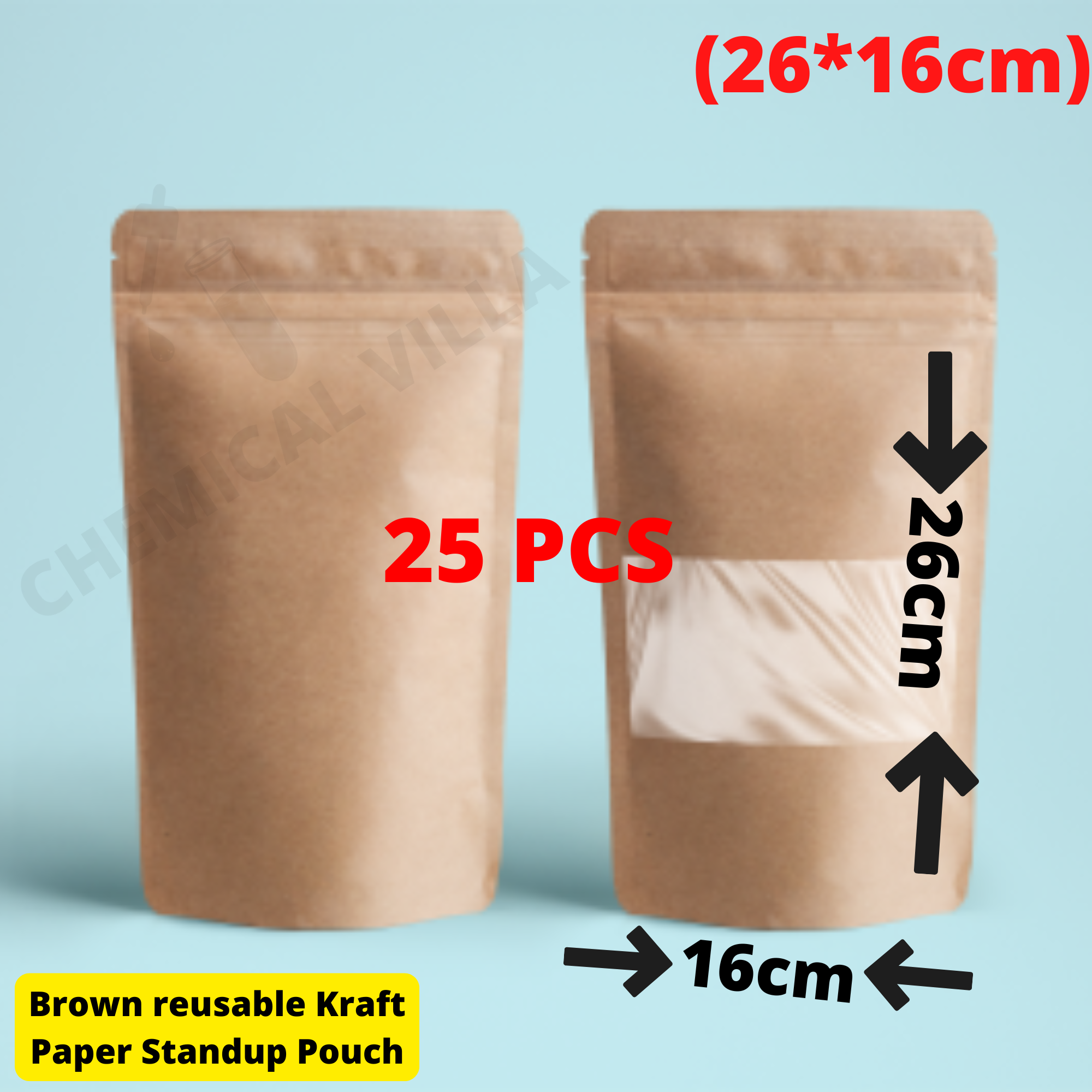 16x26 cm Packs of 50/25 pcs Kraft Paper Standup Pouch Brown/Craft Paper ...