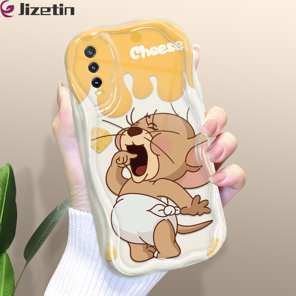 Jizetin for Vivo Y20 / Y12S Y12A / Y20i Y20S Y20S G Back Cover Cartoon Cat Mouse Cream Wavy Edge ...