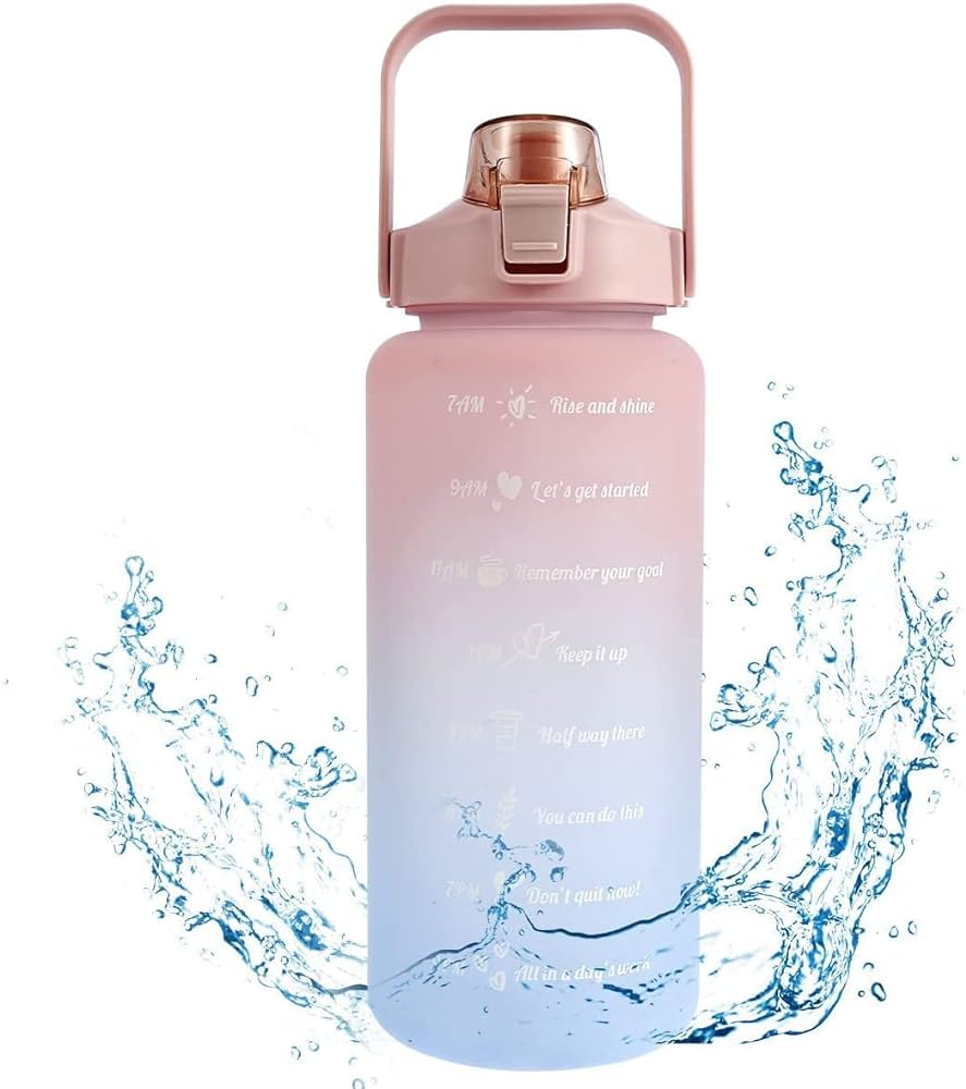 2000ml Motivational Water Bottle With Straw | 2L Gradient Color Drinking Water Bottle | Daraz.pk