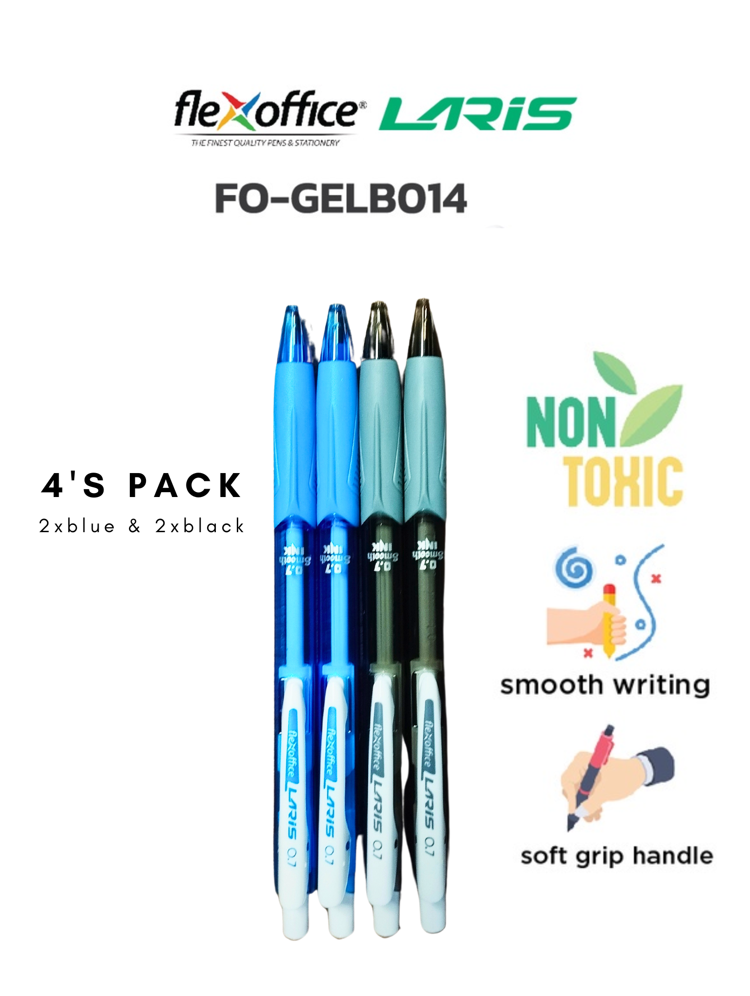 FLEXOFFICE, LARIS Low Viscosity Ballpoint Pens, Smooth Ink Pens, 0.7mm (Pack of 4's) | Daraz.pk