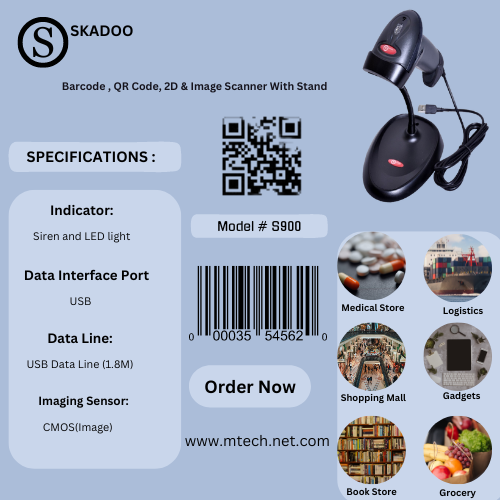 SKADOO High Speed Barcode QR Code & Image Scanner S900 With Stand ...