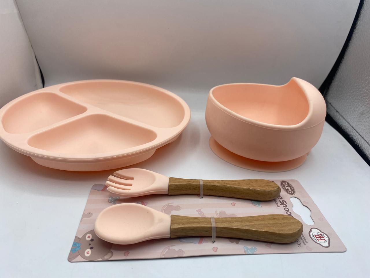 100% Silicone Baby Feeding Set 4 in 1, Silicone Divided Suction Plate ...