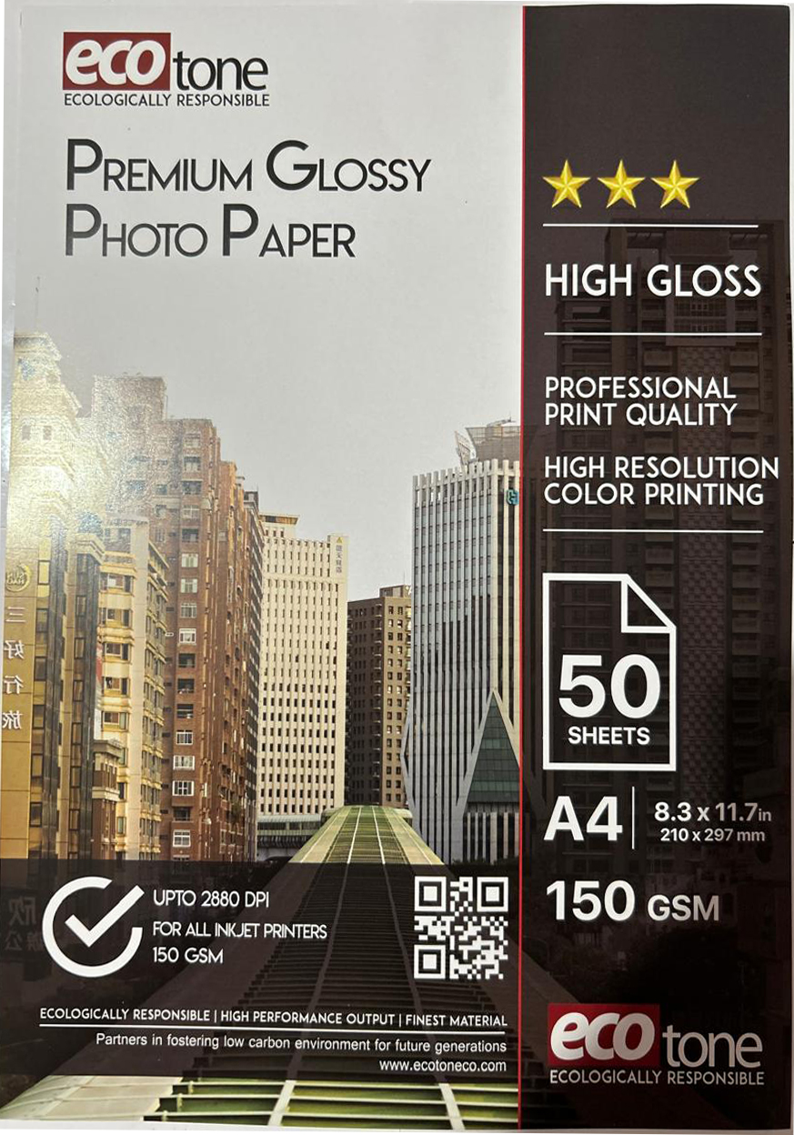 A4 SIZE 150g PREMIUM GLOSSY ECOTONE PHOTO PAPER (50 SHEETS) | Daraz.pk