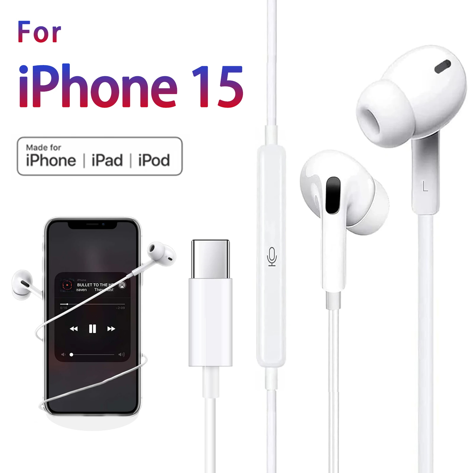 Wired Woofer Handsfree for iphone 15 Pro Lightening Connector Handsfree ...