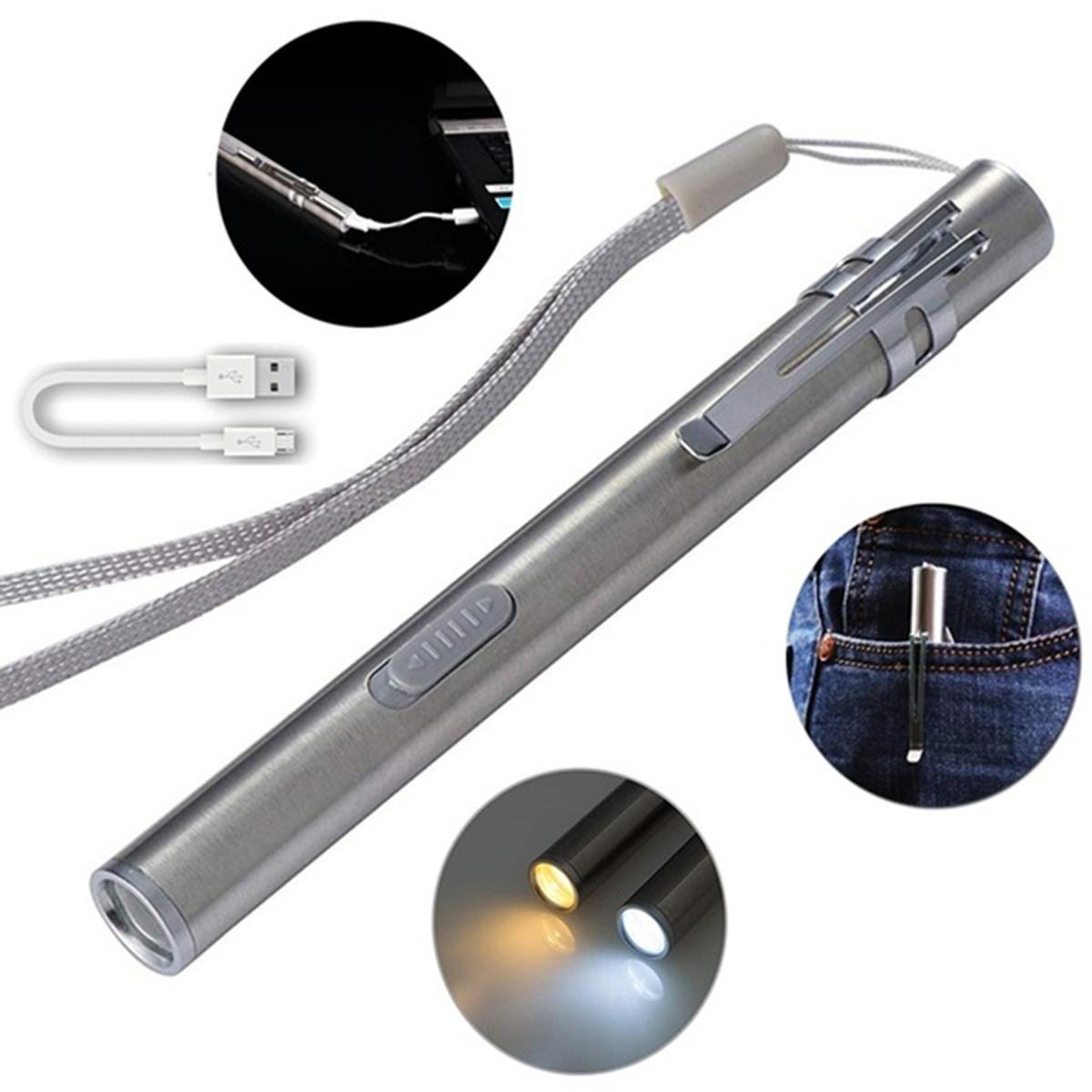 Mini Pocket Pen Flashlight Pencil Torch LED USB Rechargeable Light ...