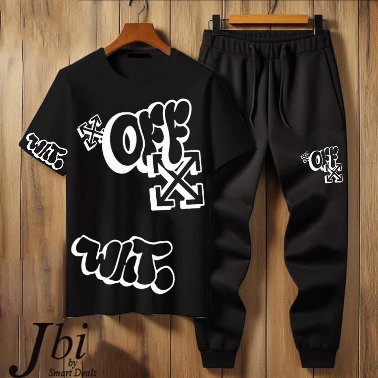 Off White Printed Sylish Graphics Printed Track Suit Half Sleeves O ...