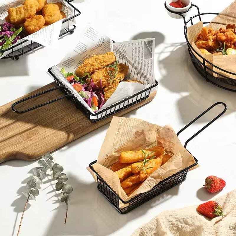 French Fries Basket Snack Bucket Stainless Steel Serving Platter ...