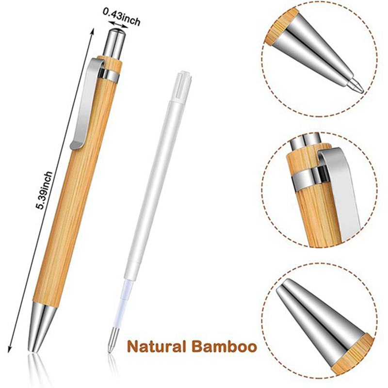 Bamboo Ballpoint Pen for Engraving Set Wood Retractable Bamboo Pen with Extra Black Ink Refills ...