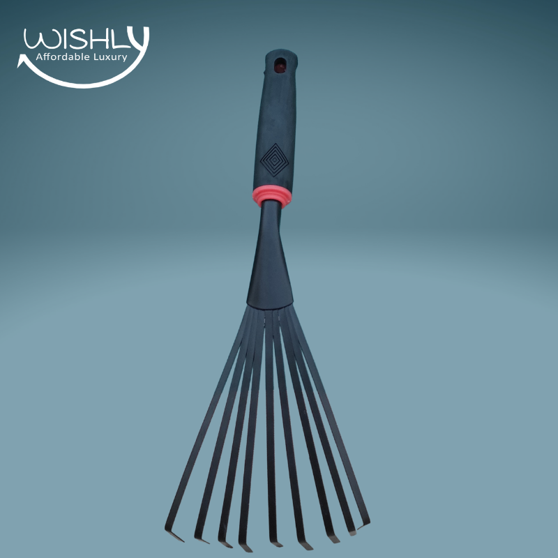 Wishly Garden steel Leaf Rake 16 inch 9 Roots mini Hand Shrub rake with ...