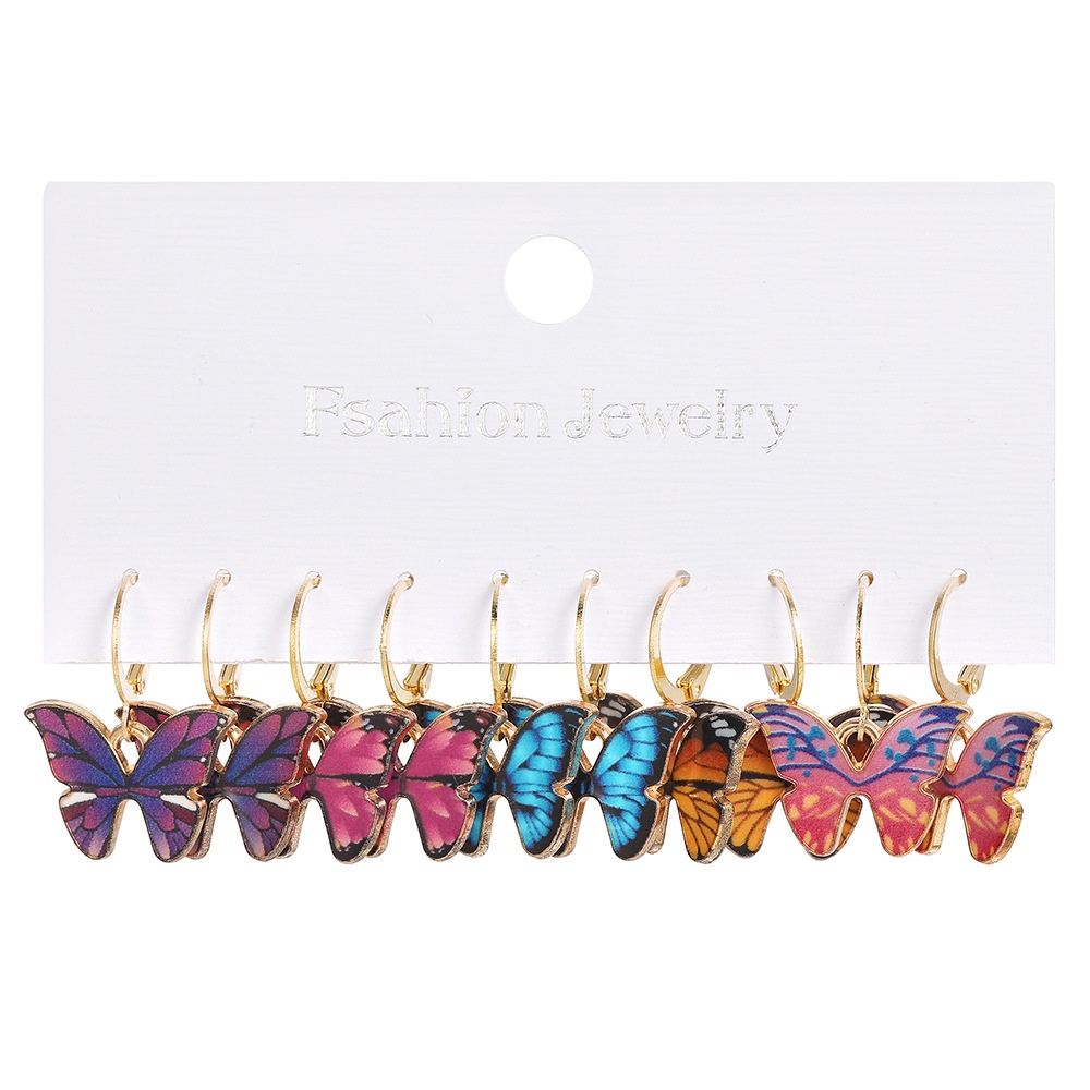 5Pairs/Set Beauty Colorful Butterfly Earrings Acrylic Earings Girl ...