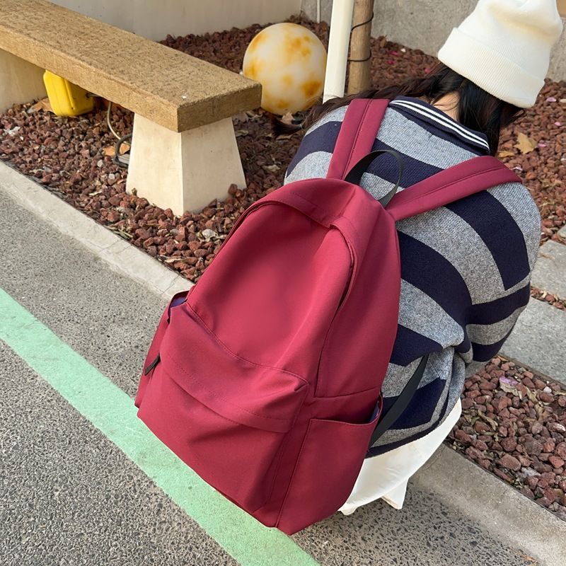 Solid Color Large Capacity Simple All-Match Backpack Schoolbags for ...