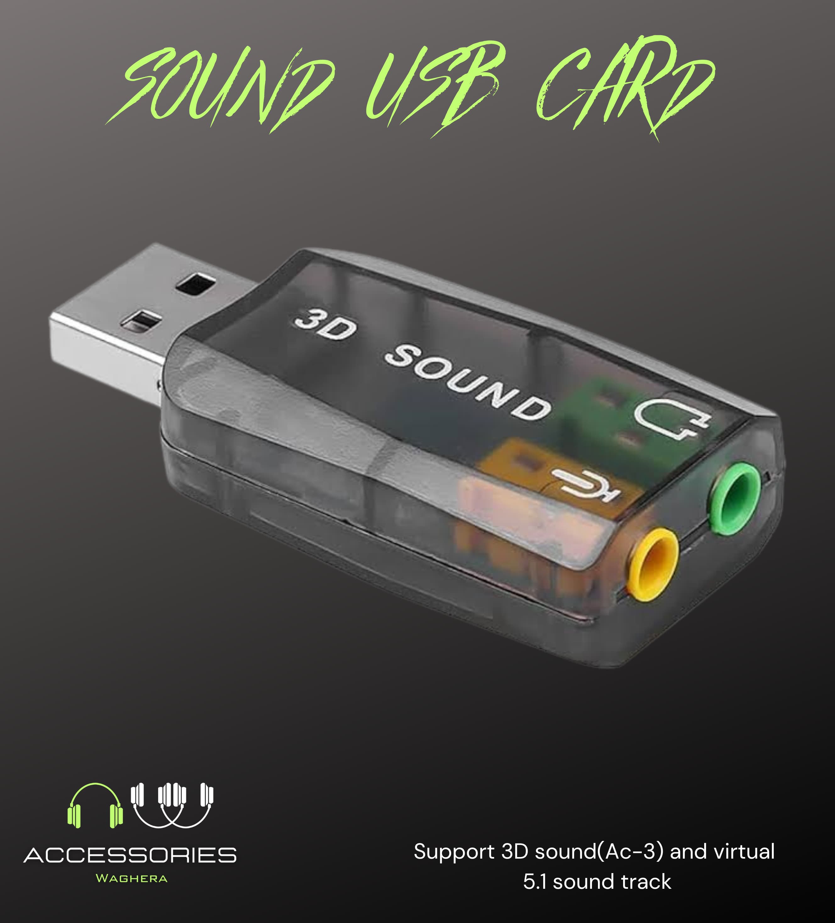 External USB 2.0 Virtual 7.1 Channel Audio Splitter Sound Card Adapter for PC/Laptop || support ...