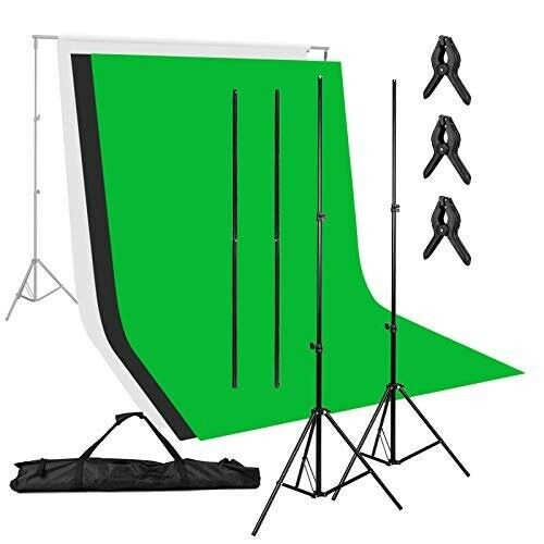 Amzdeal Photography Backdrop Stand kit with 6.6 ft x 10 ft 3 chroma key ...