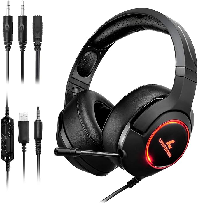 LYCANDER Gaming Headset with Microphone LED Light, 3.5mm input - for PC ...
