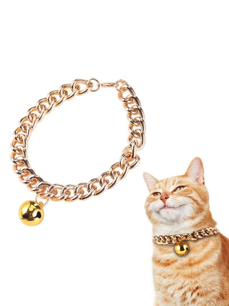 Cat & Puppy Don Chain Collar with Bell Aluminum Chain (9.5 inch Length ...