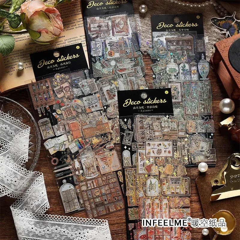 3 Sheets Vintage Transparent Waterproof Scrapbook Stickers Flower ...