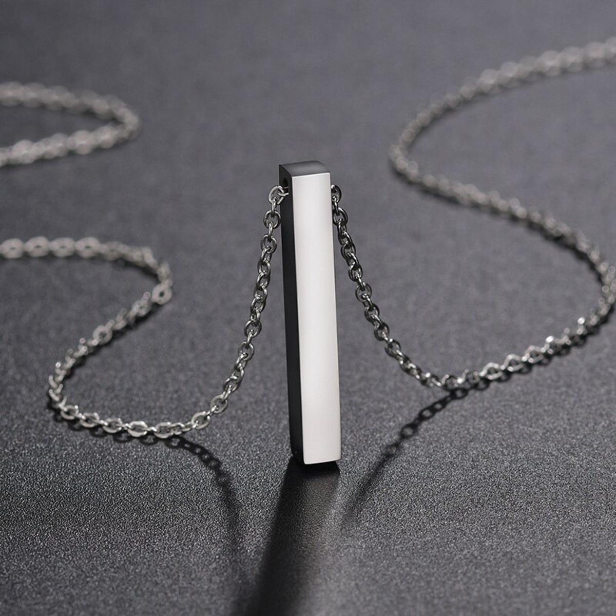 Silver Vertical Bar Necklace for Men and Women - Stick Necklace Locket ...