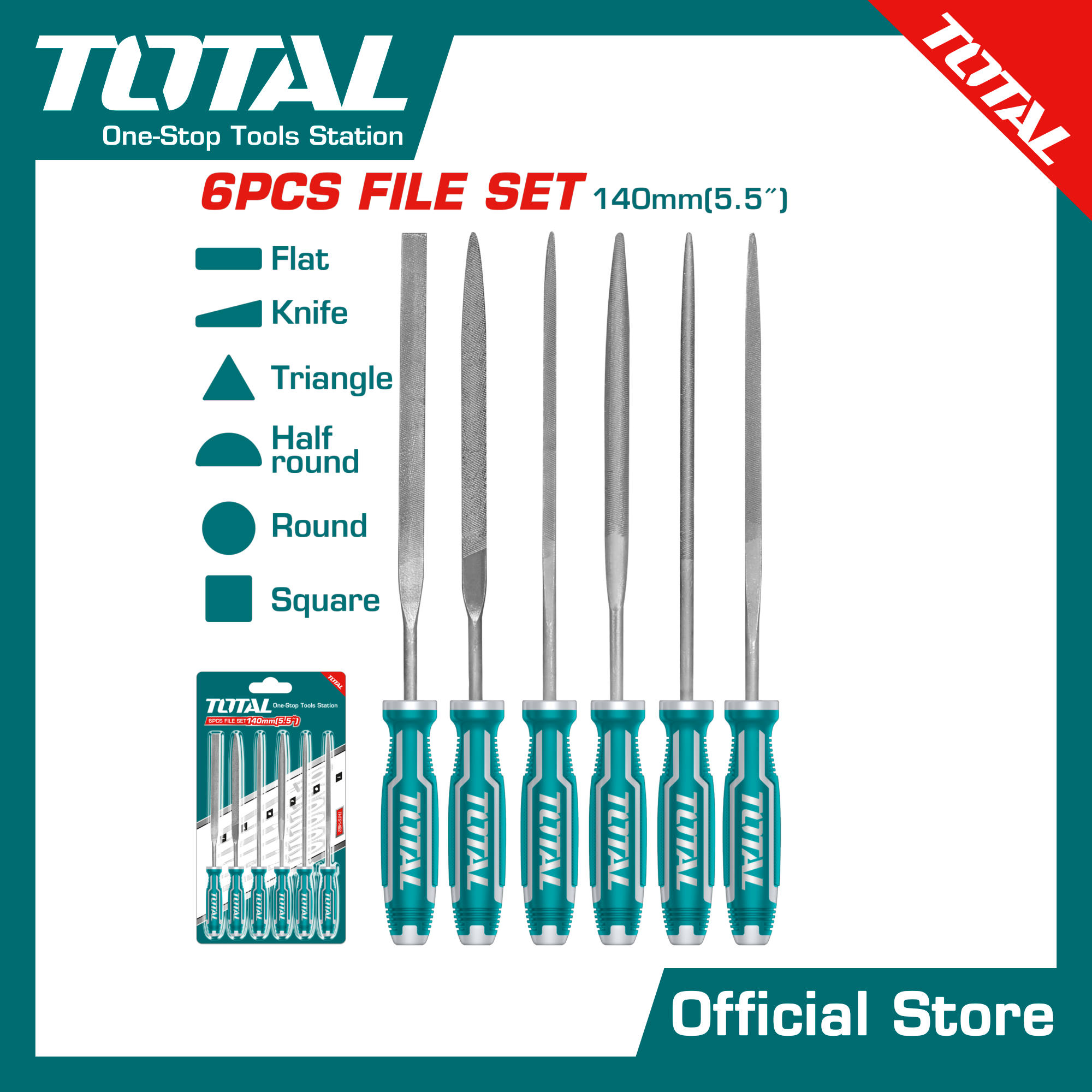 TOTAL 6pcs 140mm File Set with Two Color Handle THT91462 | Daraz.pk