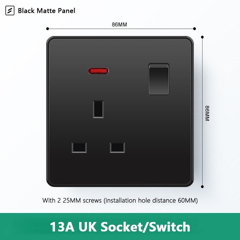 Matte Black Switches&Sockets 13A UK Standard Plug Dual Socket 1/2/3 ...