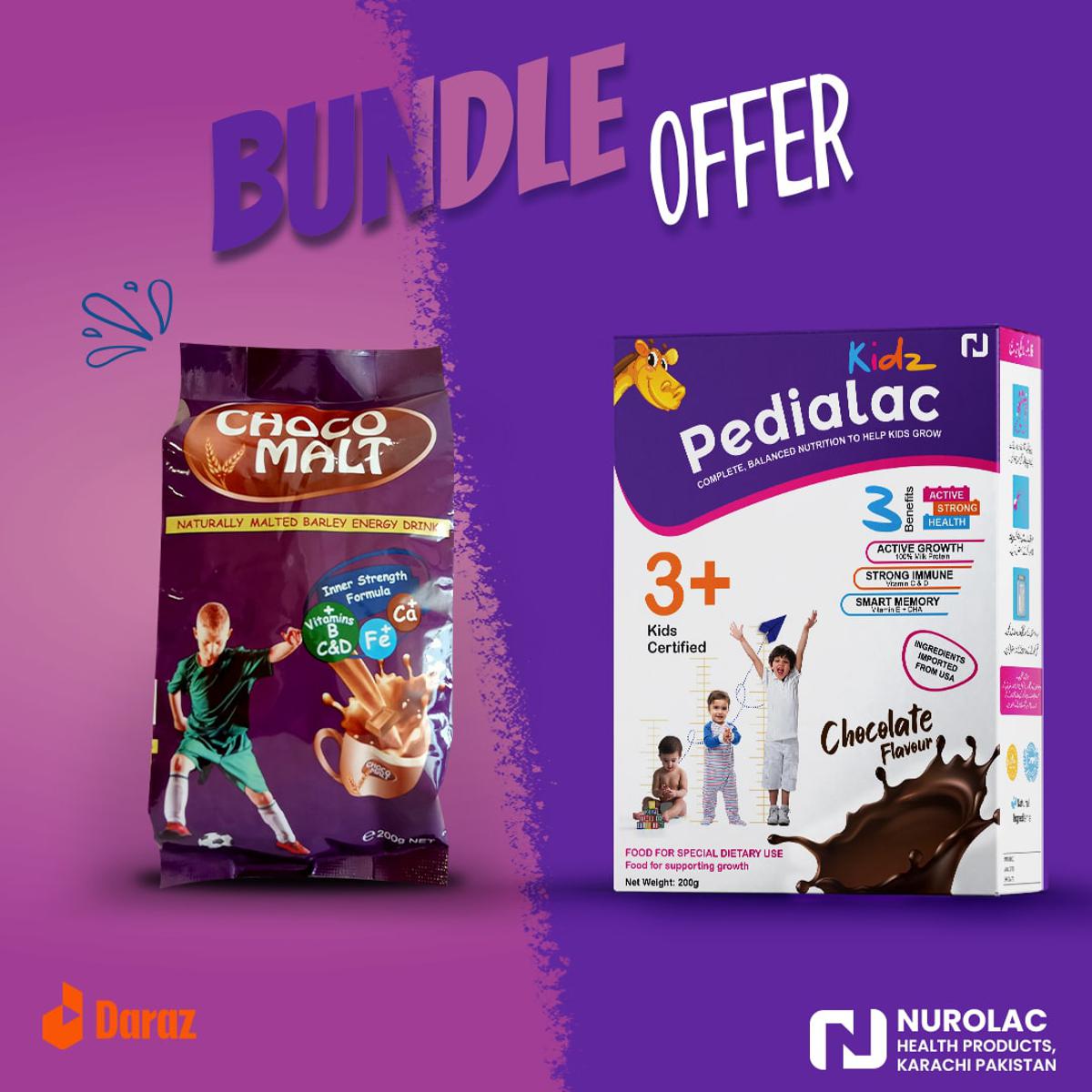 Pedialac Chocolate Flavour 200gm with Chocomalt Kids Powder Drink 200gm ...