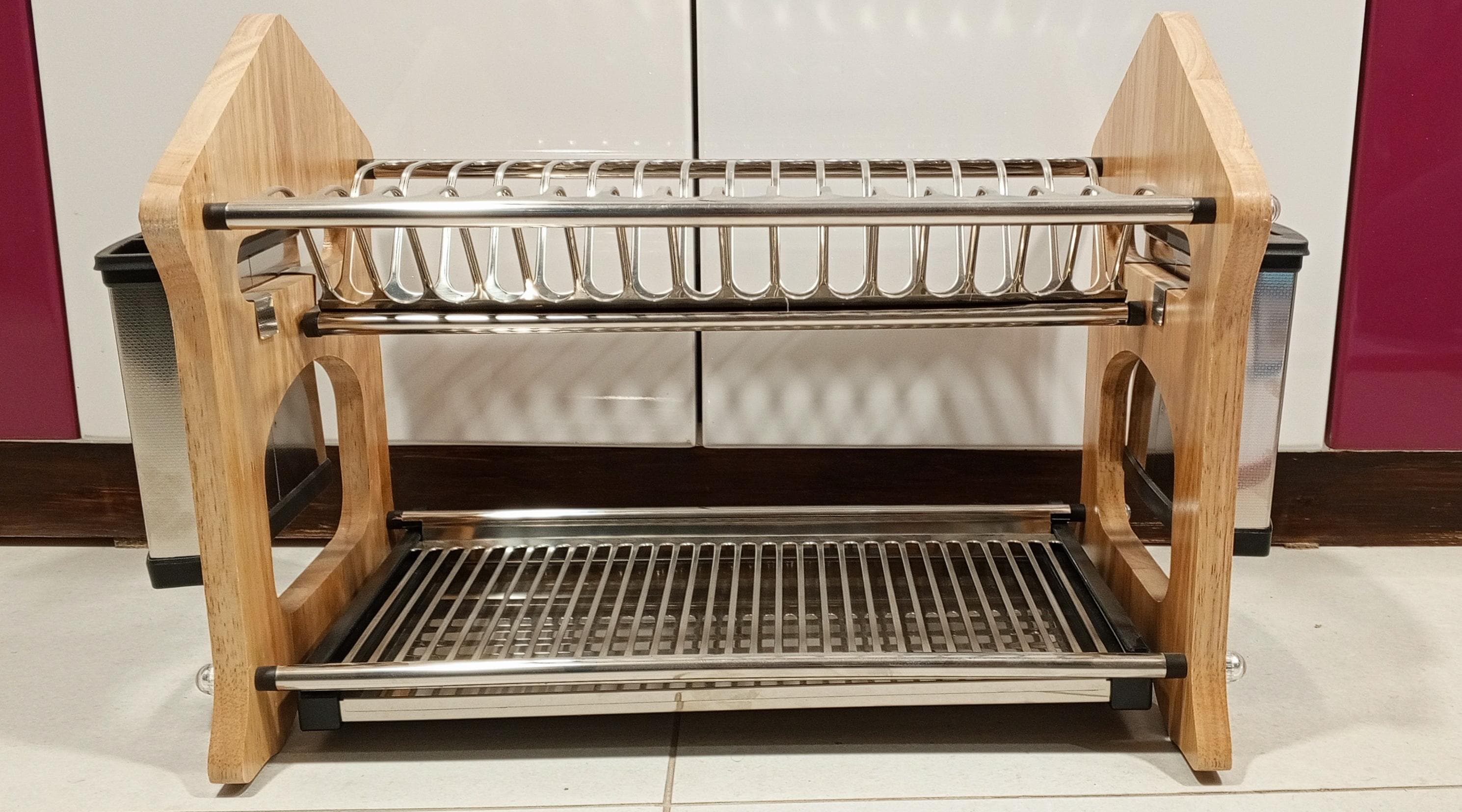 BTC Wooden Stainless Steel Open Dishwasher Rack with Drainer Tray ...