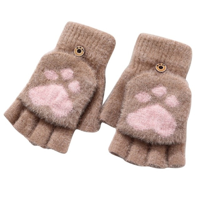 【HOT】 Soft Warm Plush Fingerless Panda Gloves Flip Half Finger Mittens ...