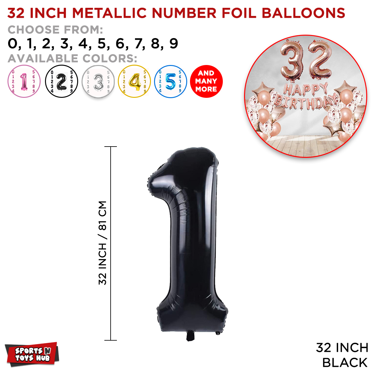 Number Foil Balloon Rose Gold Silver 0 1 2 3 4 5 6 7 8 9 For Hanging ...