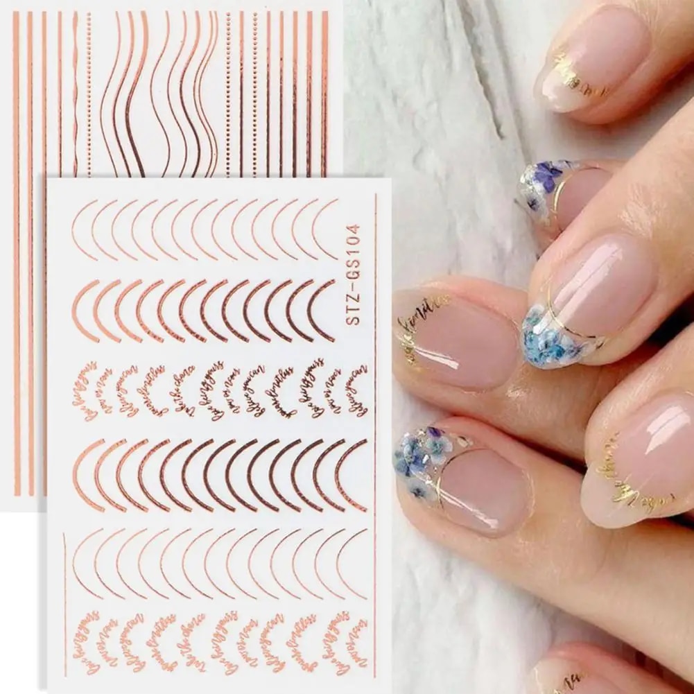 【Top mobile】Nail Strip Stickers Half Moon 3D Effect Thin Rose Gold ...