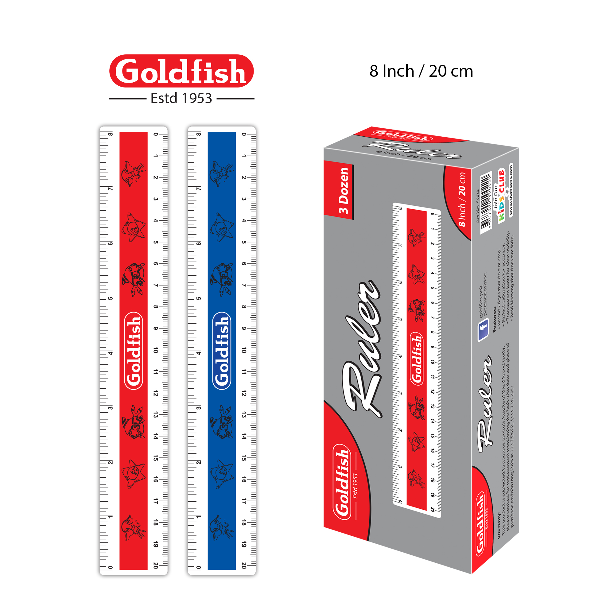Goldfish Transparent Plastic Ruler (Scale) 8 Inch Cardboard Box (36 pcs ...
