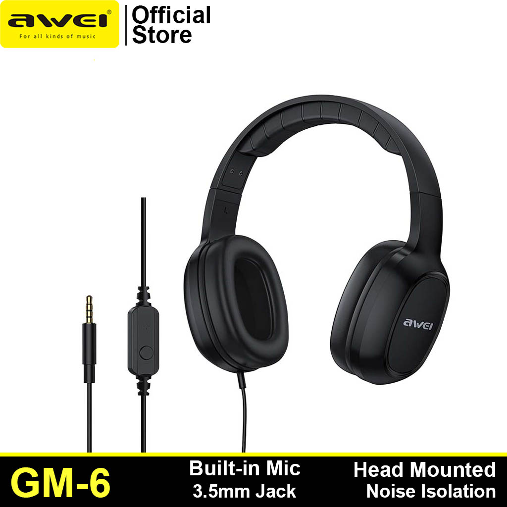 Awei GM-6 Over-ear Gaming Wired Headphones With Mic 3.5mm Plug Noise ...
