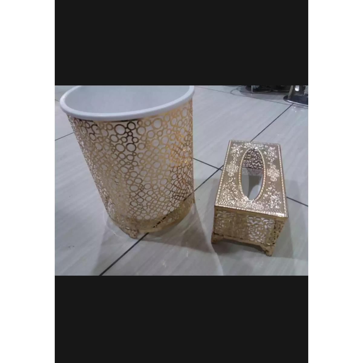 Beautiful New Golden Dustbin And Tissue Box Set Gold 30-22 centimeter ...