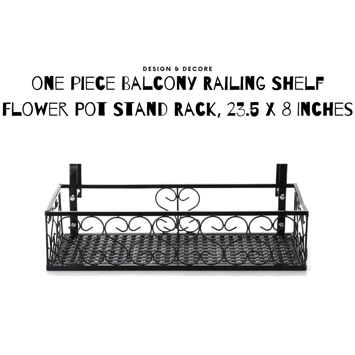 One Piece Balcony Railing Shelf Flower Pot Stand Rack, 23.5 Inches ...