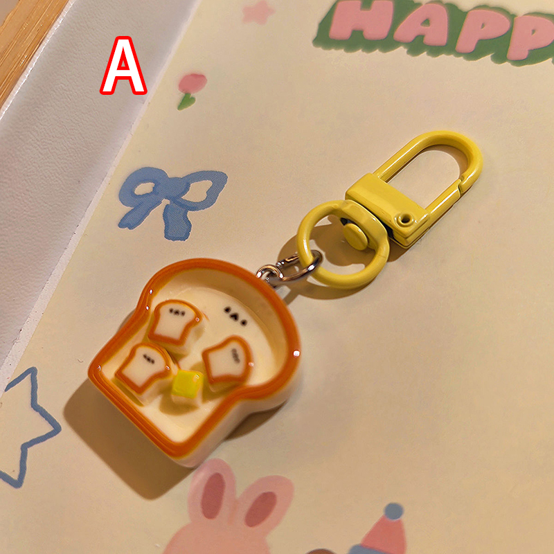 Cute Breakfast Plate Pendant Fun Simulation Food Play Keychain Creative ...