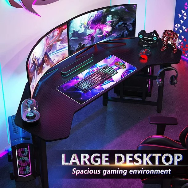 Gaming Desk, Ergonomic Wing Shaped Gaming Computer Desk with Hoster ...