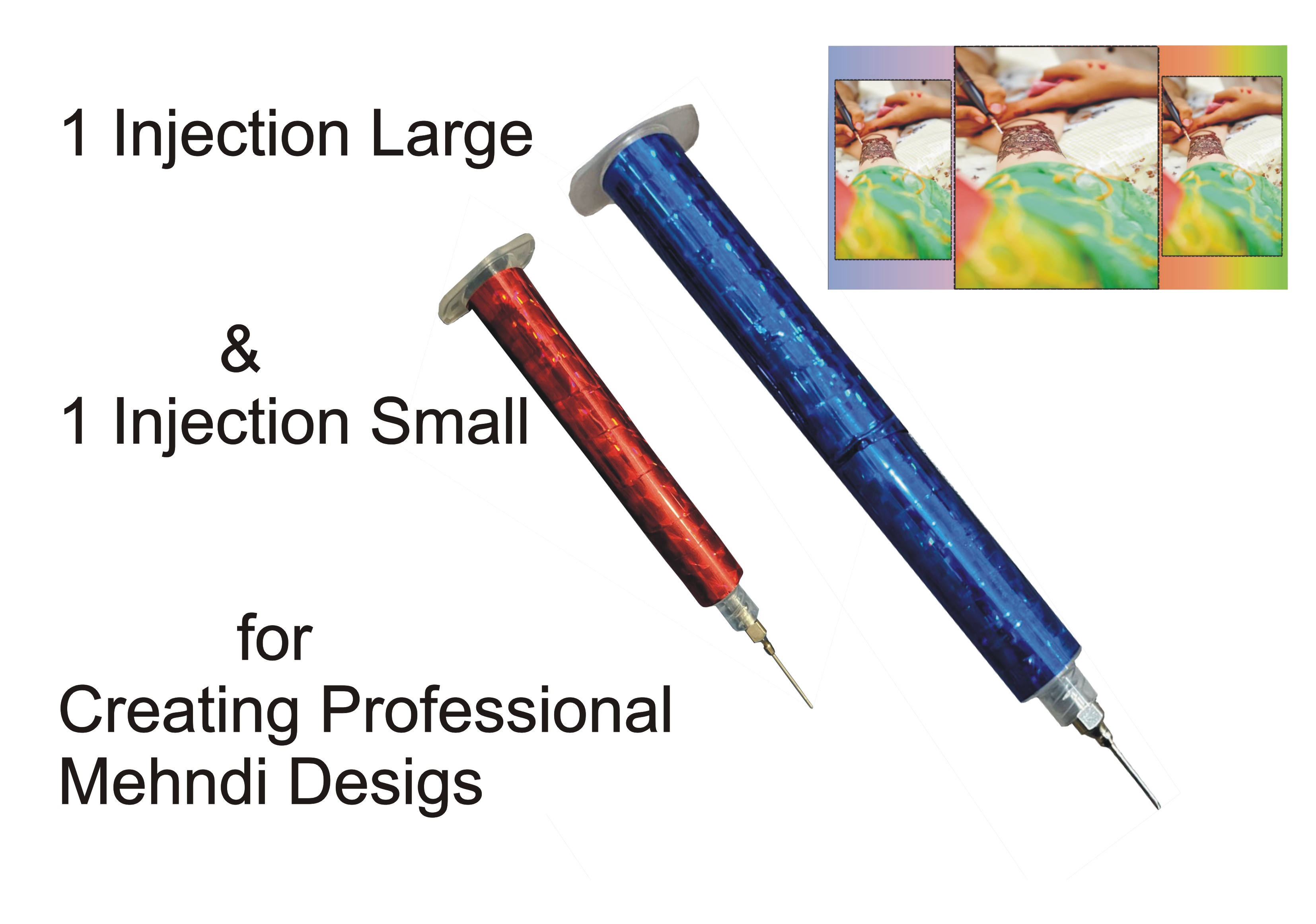2 Injection and 2 pin for creating mehndi designs. One Small injection ...