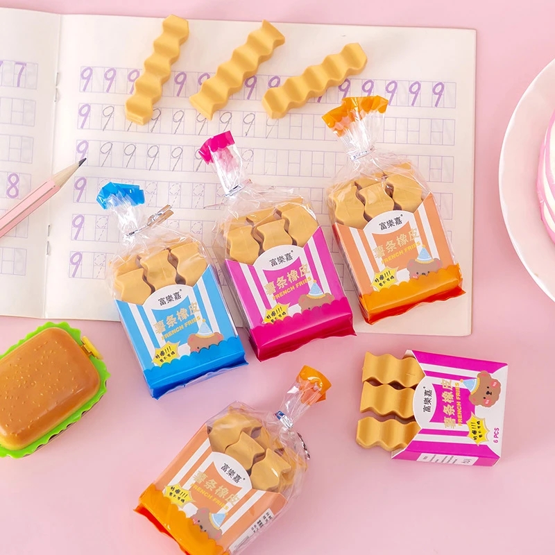 1 Box Creative Fries Rubber Eraser Cute Kroean Pencil Eraser Children ...