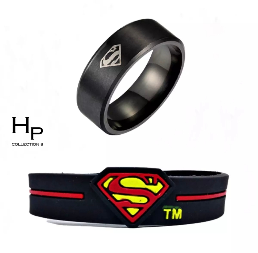 Pack Of 2 Superman Bracelet & Superman Logo Band Ring For Boys | Daraz.pk
