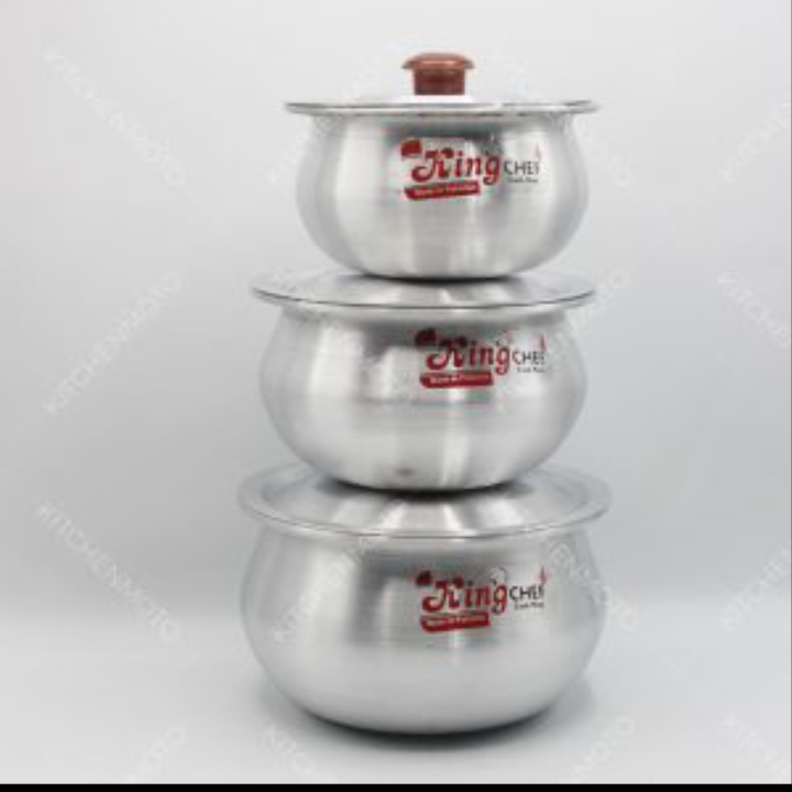 Pot Set Aluminium With Metal Finish 3 Pieces Handi set ہینڈسیٹ ڈیگی سیٹ ...