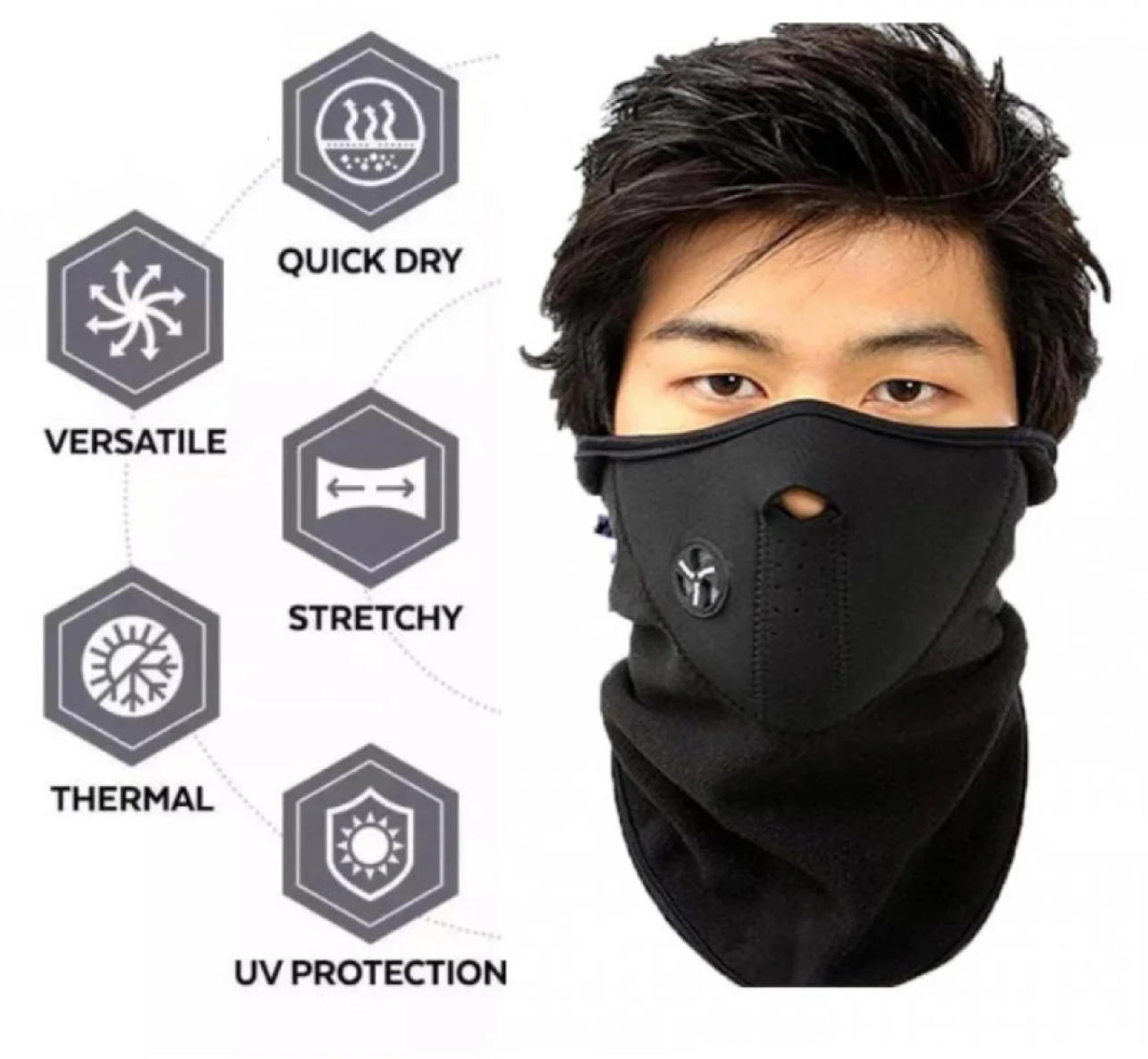 Neoprene Half Thermal Face Mask For Bikers Velcro Fitting Fleece Nylon ...