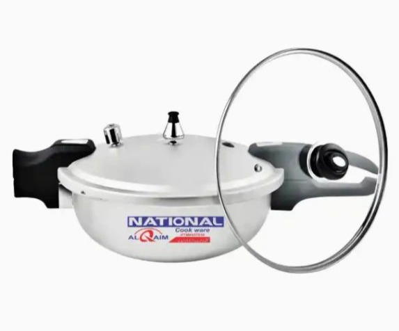 National 2 in 1 Aluminum Pressure Cooker Karahi Wok With Free Glass Lid ...