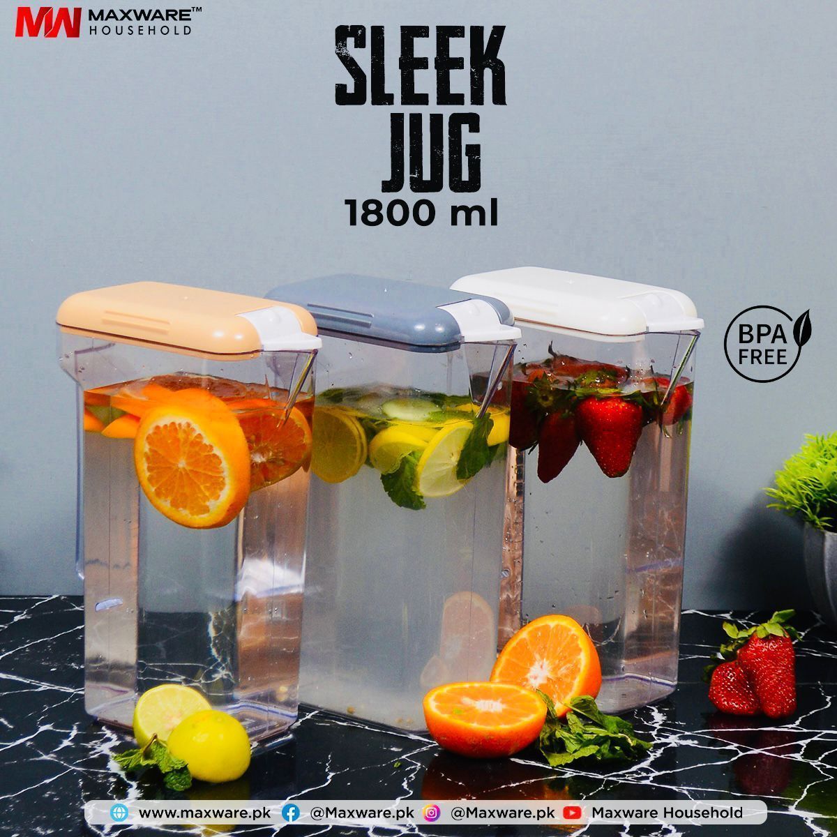 1.8L Fridge Jugs with Lids, Plastic Juice Pitcher, Large Capacity Hot ...