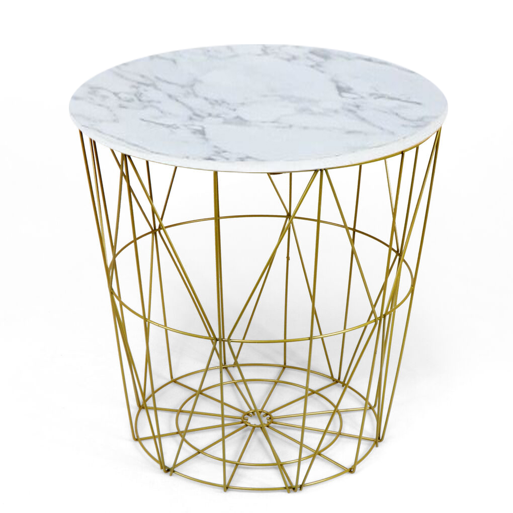 METAL WIRE REMOVEABLE MDF WOOD TOP ROUND COFFEE SIDE TABLE STORAGE ...