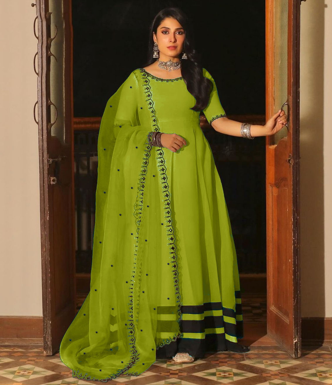 Elegant Embroidered Dupatta Maxi Dress for Women 3-Piece - Formal ...